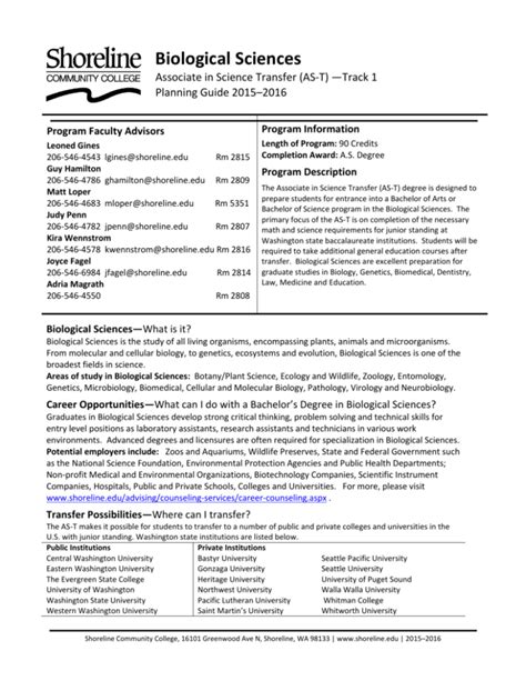 Biological Sciences University Transfer Planning Guide