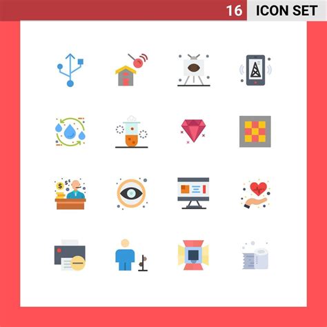 Pack Of 16 Modern Flat Colors Signs And Symbols For Web Print Media Such As Ecology Drop Rugby
