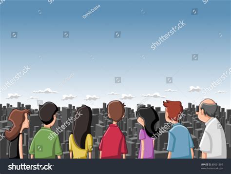 Group Cartoon People Looking Staring Big Stock Vector Royalty Free