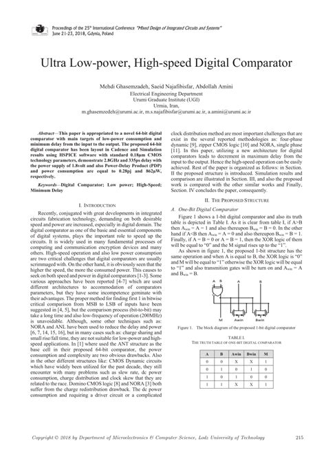 Pdf Ultra Low Power High Speed Digital Comparator
