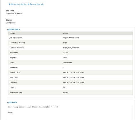log status to the job console · issue 206 · nal i5k tripal eutils · github