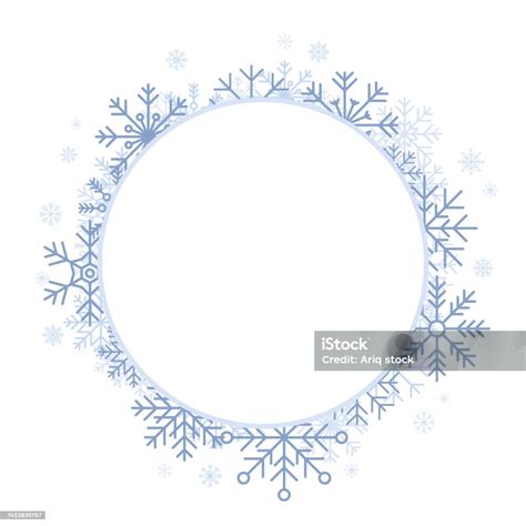 화이트 서클 눈송이 새해 눈송이가있는 겨울 둥근 배경 겨울 눈송이 배경 서클 프레임 텍스트를위한 공간 하얀 빈 프레임 뒤에 눈송이 벡터 일러스트 레이 션 0명에 대한 스톡