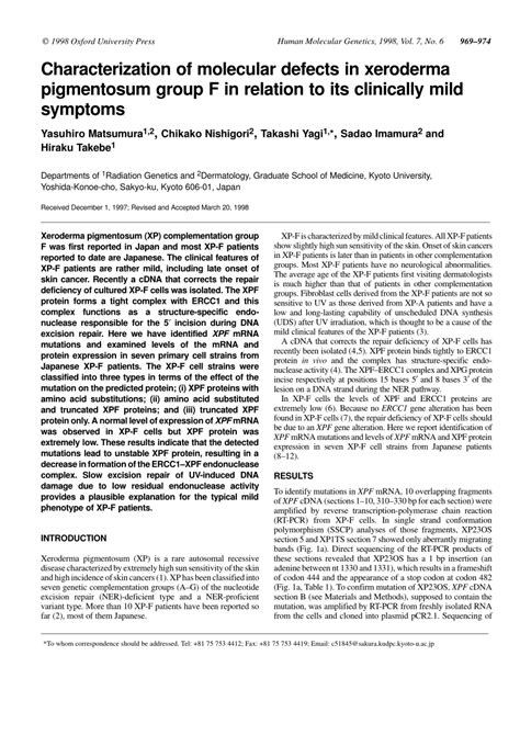 Pdf Characterization Of Molecular Defects In Xeroderma Pigmentosum