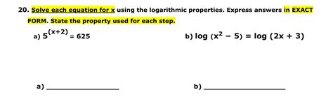 Solved Solve Each Equation For X Using The Logarithmic Chegg