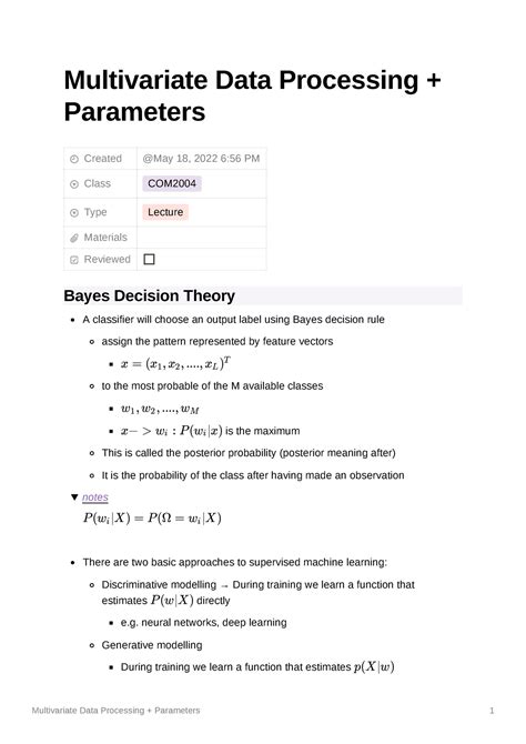 Multivariate Data Processing Parameters Multivariate Data Processing