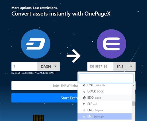 Dash Now Fully Integrated Into OnePageX Shapeshift Stye With No Kyc