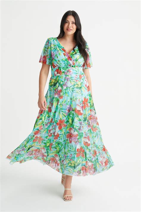 Isabelle Aqua Floral Float Sleeve Maxi Dress Scarlett And Jo