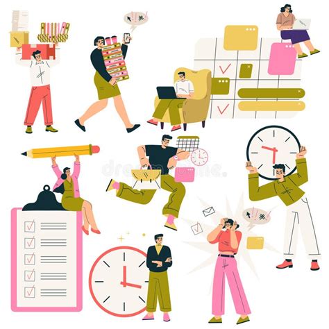Multitasking People Character Doing Multiple Task Vector Set Stock