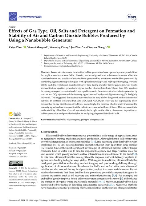 Pdf Effects Of Gas Type Oil Salts And Detergent On Formation And