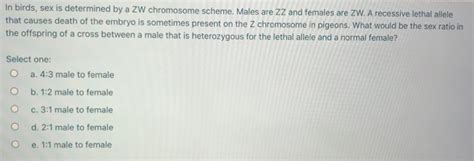 Solved Sex Determination In Mammals Is Due To The Sry Region