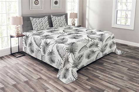 Ambesonne Nature Quilted Bedspread Set 3 Pcs Palm Leaf Botanic Island