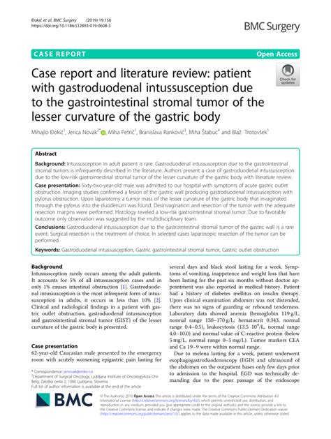 Pdf Case Report And Literature Review Patient With Gastroduodenal Intussusception Due To The