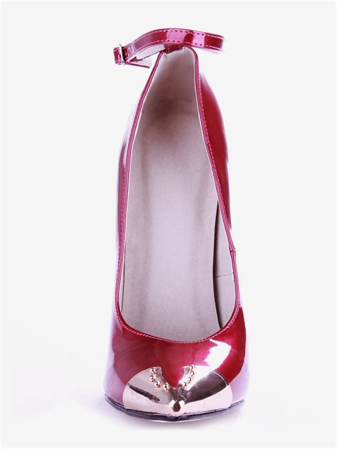 Burgundy Patent Leather Rhinestone Sexy High Heels For Women