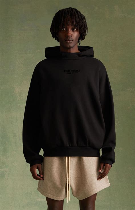 Fear Of God Essentials Jet Black Hoodie Pacsun