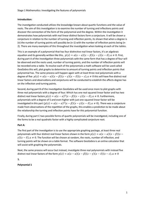 Stage 1 Mathematics Investigating The Features Of Polynomials Mathematical Methods Year 11