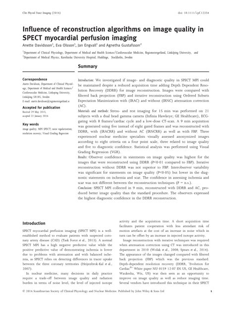 Pdf Influence Of Reconstruction Algorithms On Image Quality In Spect Myocardial Perfusion Imaging