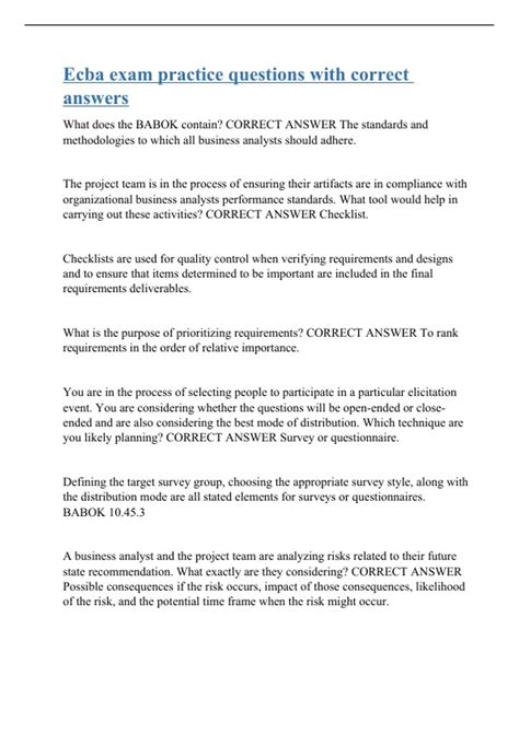 Ecba Exam Practice Questions With Correct Answers Ecba Stuvia Us