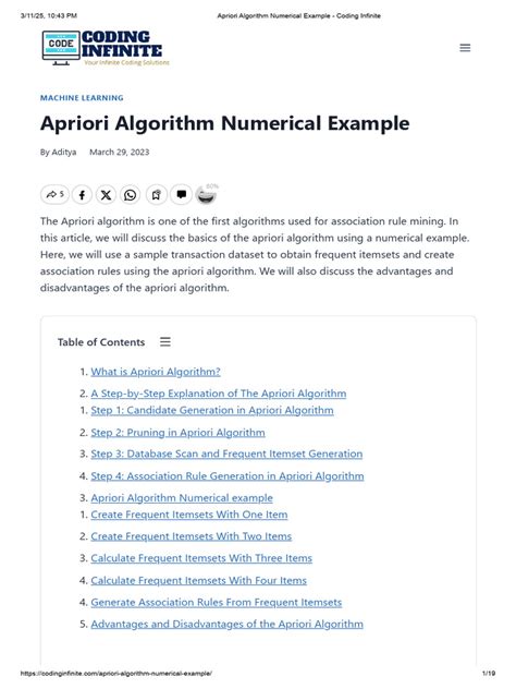 Apriori Algorithm Numerical Example Pdf Information Science