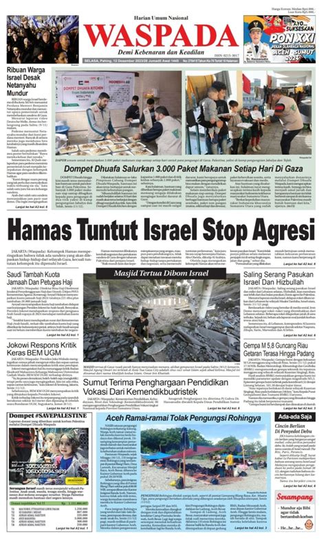 Waspada Selasa 12 Desember 2023 Epaper Harian Waspada