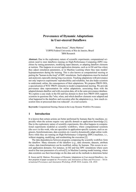 Pdf Provenance Of Dynamic Adaptations In User Steered Dataflows 7th