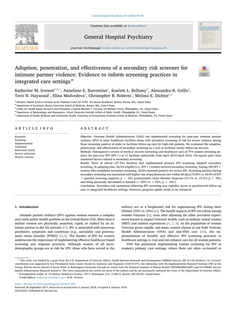 Pdf Adoption Penetration And Effectiveness Of A Secondary Risk Screener For Intimate Partner