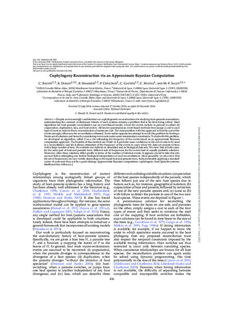 Pdf Cophylogeny Reconstruction Via An Approximate Bayesian Computation