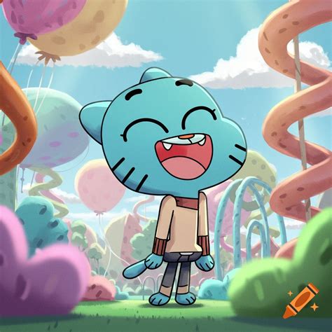 Gumball Watterson A Blue Cat Cartoon Character Laughs Joyfully In A