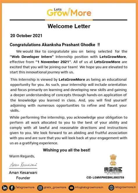 Akanksha Ghodke On Linkedin Letsgrowmore Lgmvipoctober Intern