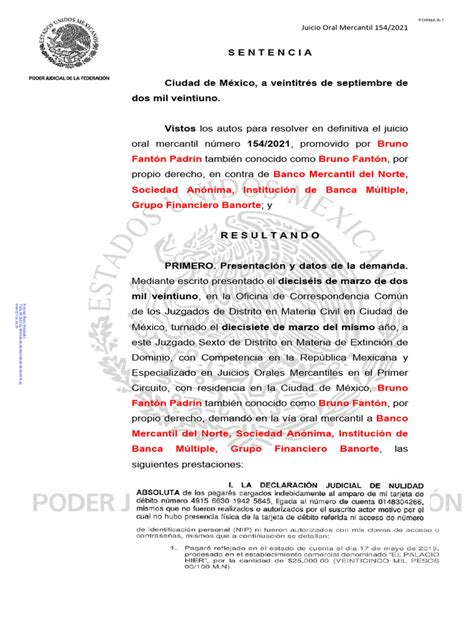 Sentencia Juicio Oral Mercantil 1542021 Pdf Ley Procesal Caso