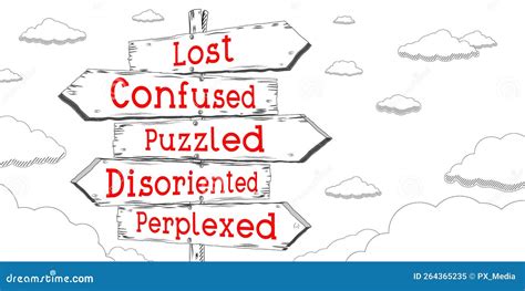 Lost Confused Puzzled Disoriented Perplexed Outline Signpost With