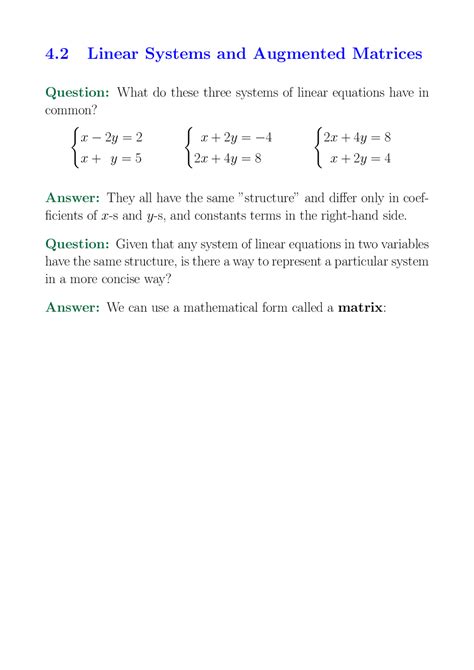 42 Linear Systems And Augmented Matrices Study Notes Linear Algebra