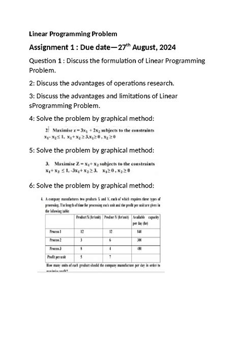 Lpp Assignment 1 Gsghd Linear Programming Problem Assignment 1 Due Date— Th August 2024