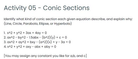 solved activity 05 conic sections identify what kind of