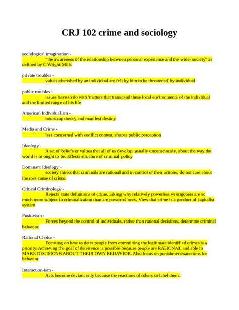 Understanding Crime And Sociology Key Concepts And Theories Exams