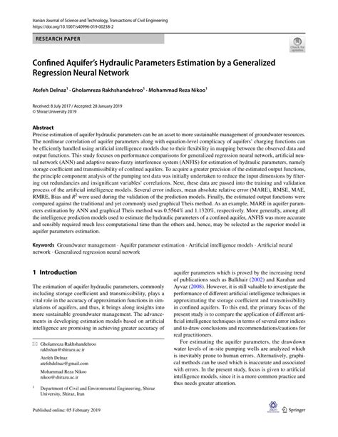 Pdf ‌confined Aquifers Hydraulic Parameters Estimation By A