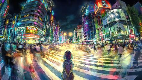 Chica Anime En Tokio Artwork Fondo De Pantalla 4k Id4645