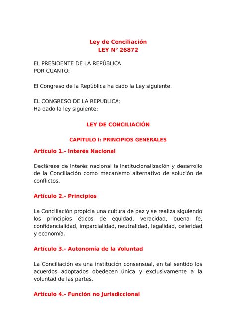 LEY N 26872 Ley de Conciliación Ley de Conciliación LEY N 26872
