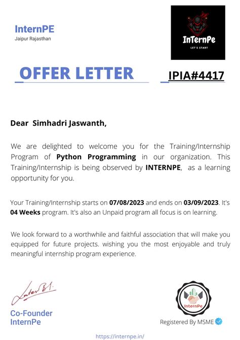 Simhadri Jaswanth On Linkedin Internpe Pythonprogramming Internship Training