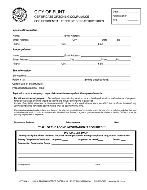 City Of Flint Michigan Certificate Of Zoning Compliance For
