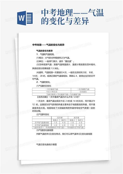 中考地理气温的变化与差异Word模板下载 编号ljoeojre 熊猫办公