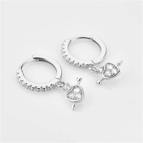 Silver Crystal Heart Drop Huggie Hoop Earrings Classy Women Collection