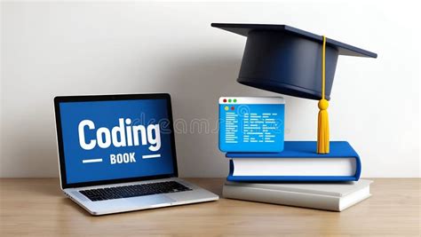 3d Flat Icon As Graduation Cap With Laptop And Coding Book Concept As A Graduation Cap With A