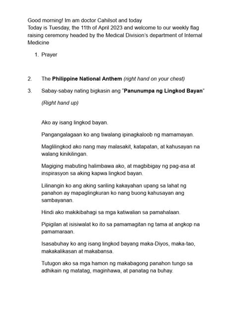 Flag Raising Script Pdf