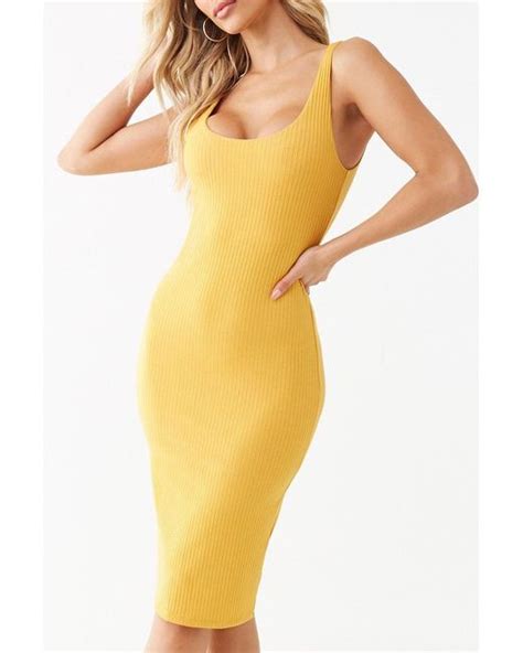 Yellow Ribbed Tank Midi Dress Dresses Images 2022