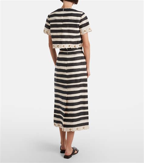 Rebellion Striped Linen Midi Skirt In White Zimmermann Mytheresa
