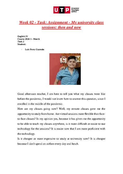 Week 02 Task Assignment My University Class Sessions Then And Now