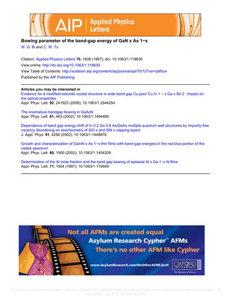 Pdf Bowing Parameter Of The Band Gap Energy Of Ganxas1−x