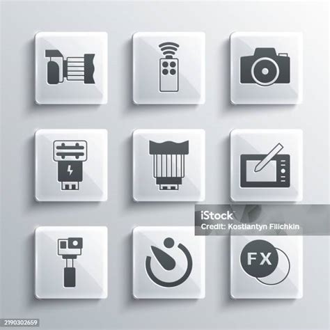카메라 타이머 사진 카메라 Fx 그래픽 태블릿 사진 렌즈 동작 플래시 및 아이콘을 설정합니다 벡터 겉창에 대한 스톡 벡터 아트 및 기타 이미지 Istock