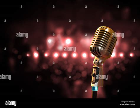 Single Retro Microphone Against Colourful Background With Lights Stock