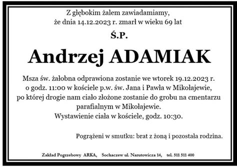 Śp Andrzej Adamiak Nekrolog